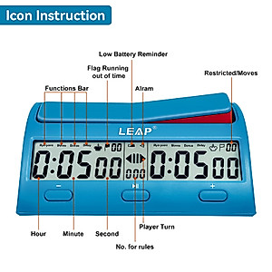 LEAP Chess Clock Advanced Digital Chess Timer with 7 Type 38 Timing Set Modes Including Single or Multi Period Countdown Restricted Moves or Time Function