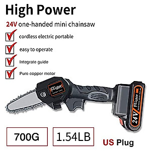 Mini Chainsaw Cordless, 4 Inch Electric Portable Mini Chain Saw with 2Pcs Rechargeable Battery and 2Pcs Chain, 0.7kg Lightweight Handheld Chainsaw for Tree Branch Wood Cutting