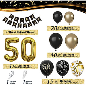 50th Birthday Decorations for Men Women, Black and Gold 50th Birthday Balloons Set Party Decorations with Happy 50th Birthday Decorations Banner，Black and Gold Balloons for 50th Birthday Party