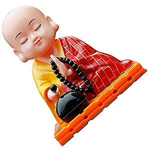 Tofficu 4pcs Head Dashboard Doll Small Funny Monk Energy Figurine Office Toys Shaking Statue Little Ornament Bobblehead Toy Ornaments for Buddha Figure Solar Display Dancing Chinese Home