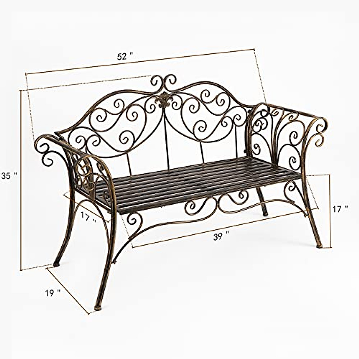 HLC Garden Bench Metal Outdoor Benchs for Front Porch Patio Park Yard 2 Seats Bench with Backrest and Armrests (Antique Bronze)