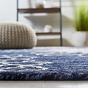 SAFAVIEH Jardin Collection Accent Rug - 3' x 5', Navy & Ivory, Handmade Floral Wool, Ideal for High Traffic Areas in Entryway, Living Room, Bedroom (JAR602N)