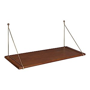 Kate and Laurel Vista Mid-Century Modern, Space-Saving, Wall Mounted Desk Shelf - Rich Walnut Brown Finished Wood Top Supported with Decorative Gold Wire
