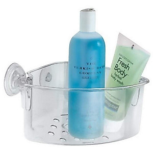 iDesign BPA-Free Plastic Power Lock Suction Corner Storage Shelf - 5" x 11" x 7.8", Clear