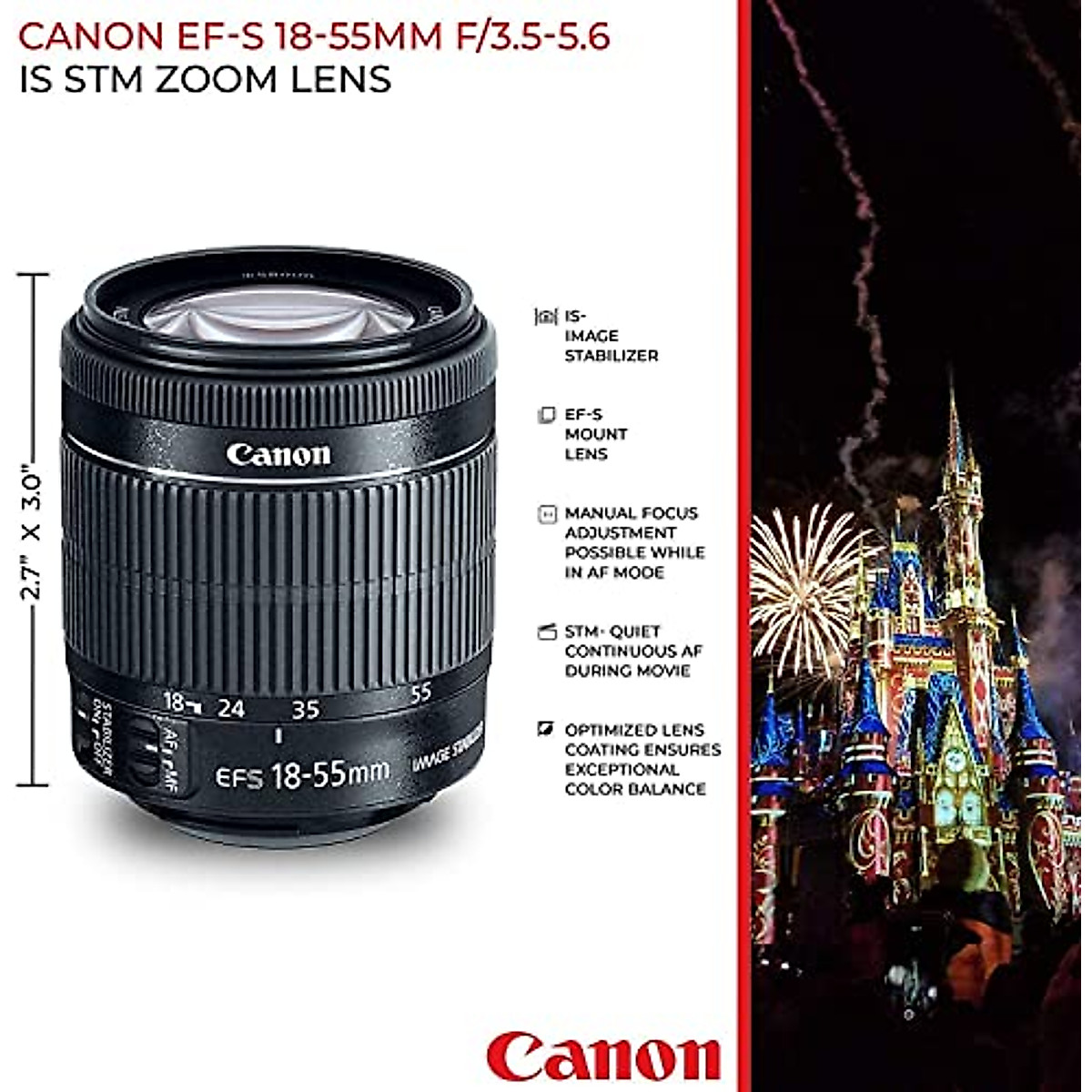 Canon EOS Rebel SL3 Digital SLR Camera (Black) + EF-S 18-55mm f/4-5.6 IS STM Lens + 58mm 2X Professional Telephoto & 58mm Wide Angle Lens + 64GB Memory Card + DC59 Case + Tripod + Slave Flash + Remote