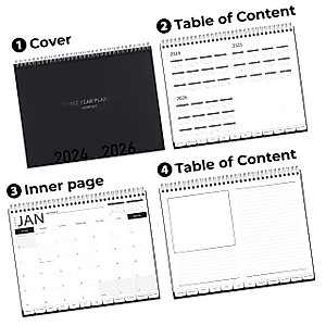 3-Year Calendar Planner, 2024-2026 Monthly Schedule Organizer Flip Calendar Diary with Tabs, Spiral Bound Top, Black, 8.5 x 11 Inches