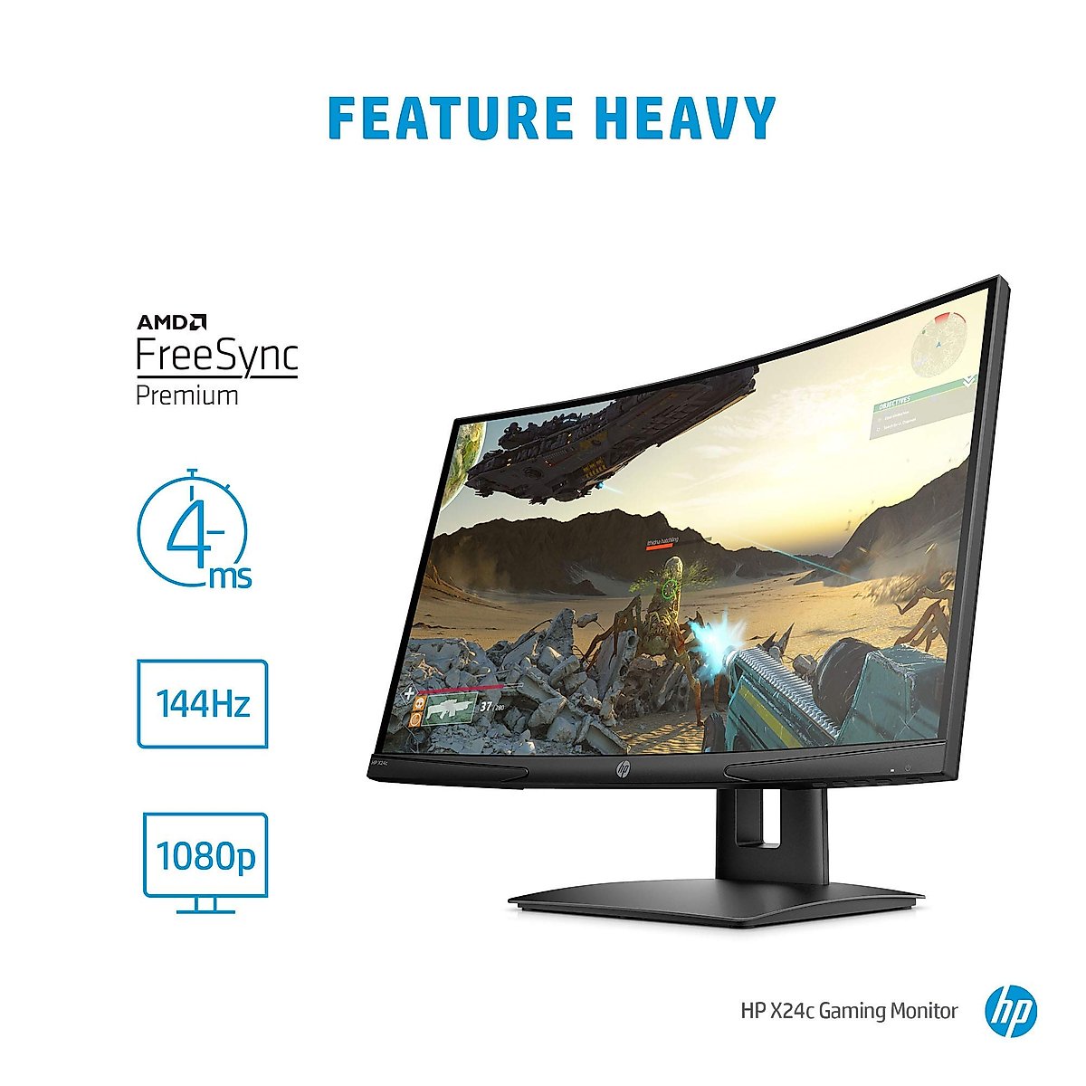 HP X24c Gaming Monitor | 1500R Curved Gaming Monitor in FHD Resolution with 144Hz Refresh Rate and AMD FreeSync Premium | (9EK40AA) (Renewed)