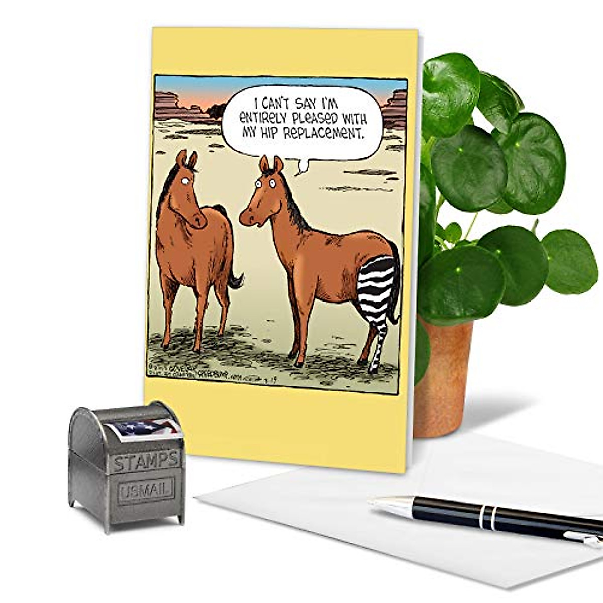 NobleWorks - Funny Get Well Soon Card with Envelope - Surgery Humor, Feel Better Recovery Greeting Card - Hip Replacement C1770GWG