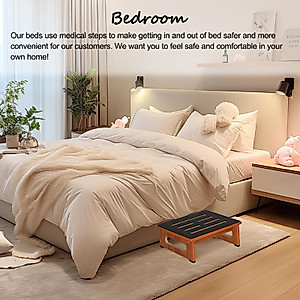 One Step Stool for Adults Seniors with Non-Slip Rubber Stepping Surface, Portable Single Wooden Riser, 450 LBS Capacity for Bedroom Kitchen Bathroom, or Bedside, Kid and Senior Support