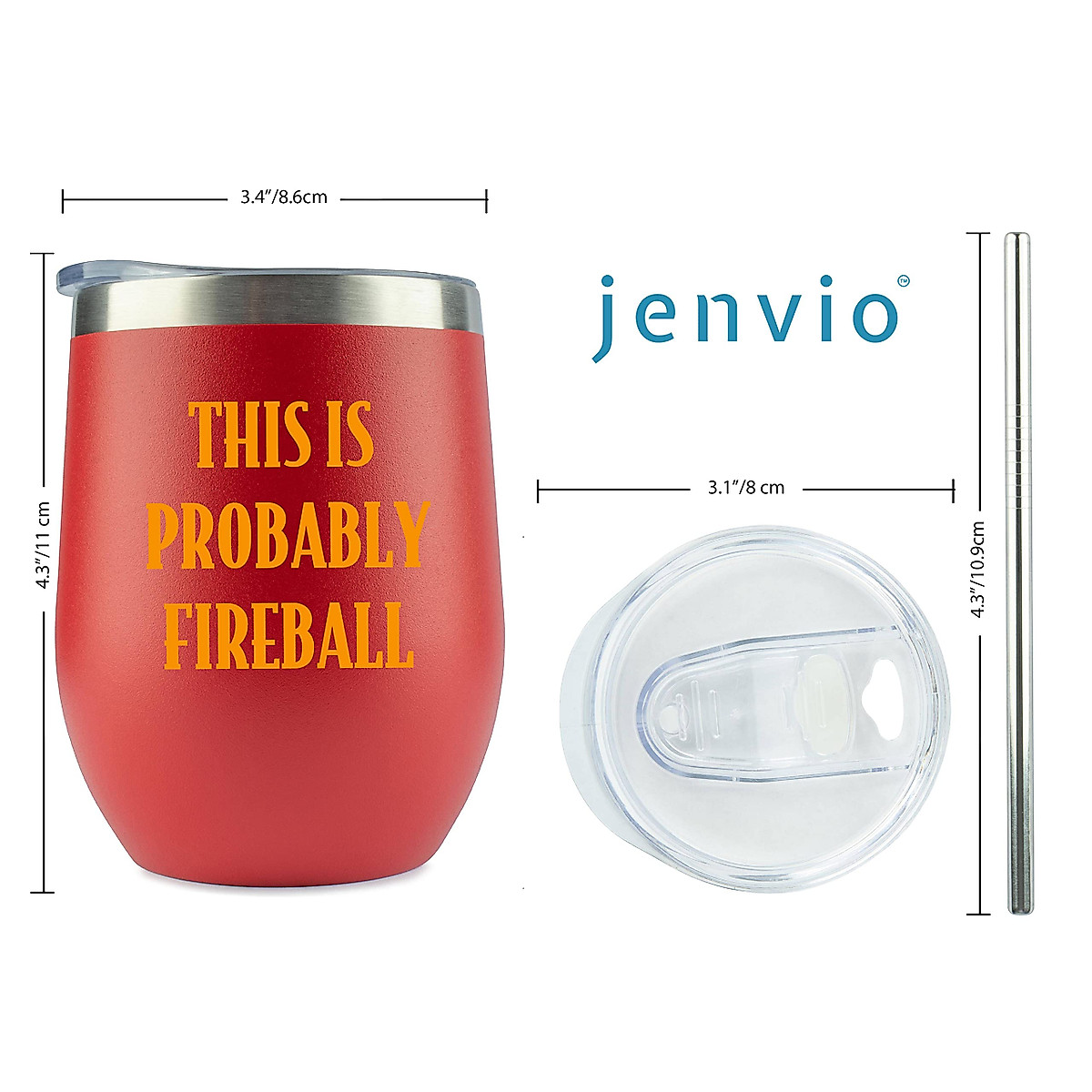 JENVIO Fireball Whiskey Gifts | This is Probably Fireball | Cinnamon Red Coffee/Liquor Stainless Steel Tumbler Mug with Lid and 2 Straws for Men or Women Wine Glass Valentine's Day (12 Ounce)