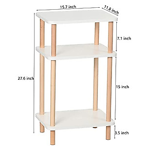exilot 3-Tier Side Table, Tall End Table with Storage Rack, Wooden Bedside Table for Living Room Bedroom Office No-Tool Assembly White.