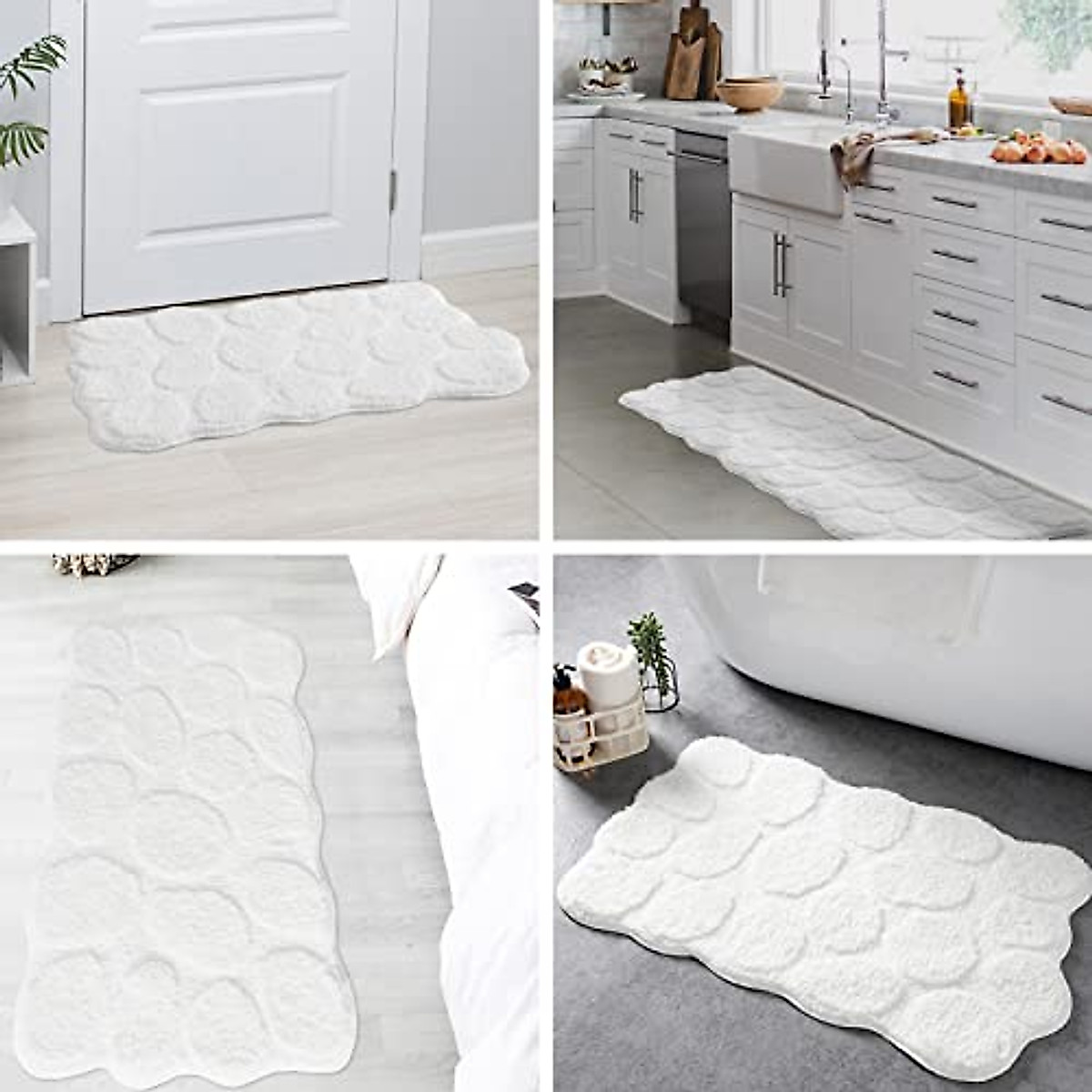 Ashler Bathroom Rug, Cobblestone Bath Rugs, Microfiber Bath Mat, Soft Absorbent Bath Carpet, Non-Slip Shower Mats, Machine Washable Pebbles Bathroom Mats, 17X24 in, Off White