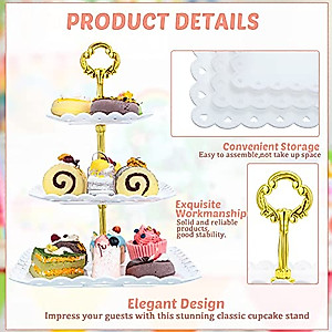 Gandeer 6 Sets of 3 Tier Plastic Cupcake Stand, White Plastic Tiered Serving Stand for Cupcake Stands for Dessert Table Mini Cake Fruit Snack Square Dessert Display Trays for Wedding Birthday