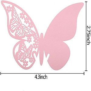 WarmShin 100 Pcs Butterfly Wine Glass Cards Name Place Cards Laser Cut Wine Cup Decoration Postcards Wedding Centerpieces Table Decoration (Pink&Purple)
