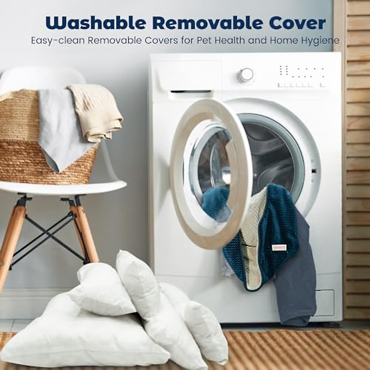 Miguel Removable Washable Dog Bed for Medium Dog Easy Clean - Rectangle Pet Bed for Large Cats with Zipper Cover Bolster Cuddle Puppy Bed with Supportive Side Wall Slip-Resistant Bottom, Blue 30 Inch