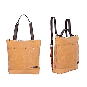 Small Convertible Totepack/Minimalist Slim Everyday Travel Daypack Women/ 14 Inch Laptop Backpack/ 8 Pocket College Bookbag/Waterproof Lining/Waxed Canvas & Leather/Urbanist (Pecan Brown)
