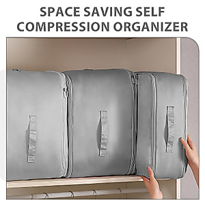 Generic Ultra Space Saving Self Compression Organizer,Heavy Duty Moving Bags,Storage Tote for Space Saving,Self Compressing Moving Clothes Organizer Bags for Comforters,Clothes,Bedding (Grey,X-Large)