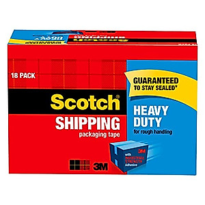 Scotch Heavy Duty Packaging Tape, 1.88" x 54.6 yd, Designed for Packing, Shipping and Mailing, Guaranteed to Stay Sealed, 3" Core, Clear, 18 Rolls (3850-18CP)