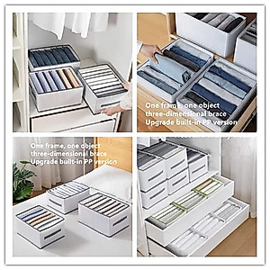 Nucucina Wardrobe Clothes Organizer, 7 Grids Foldable Visible Closet Organizer, Mesh Clothes Drawer Storage Box for Underwear, Socks, Scarves, Leggings, Skirts, T-shirts, Jeans (Gray*2pcs)