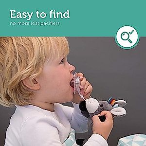 Plush Animal Pacifier Holder - Detachable Universal Paci Toy for Babies & Toddlers, Dexy The Dog White and Grey Stuffed Animal by ZazuKids