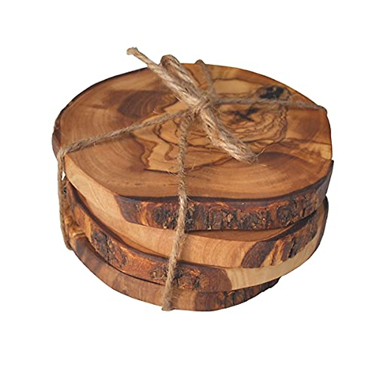 Naturally Med Olive Wood Rustic Coasters - Set of 4