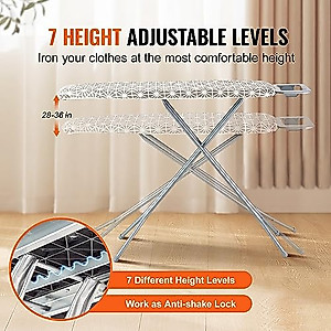 VEVOR Ironing Board with Large 51 x 13 Ironing Surface, Thickened 4 Layers Iron Board with Heat Resistant Cover and 100% Cotton Cover, 7 Adjustable Heights Ironing Board for Home Laundry Room Use