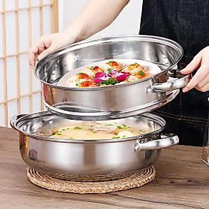 Steamer for Cooking, 18/8 Stainless Steel Steamer Pot, Food Steamer 11 inch Steam Pots with Lid 2-tier for Cooking Vegetables, Seafood, Soups, Stews and Pasta