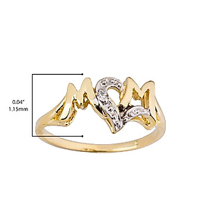10K Yellow Gold Diamond Accented “MOM” with Heart Shaped O Statement Ring (J-K Color, I1-I2 Clarity) - Size 12