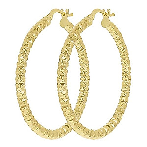 Italian 14k Yellow Gold Diamond Cut Round Hoop Earrings 1.5" 3mm 2.8 grams
