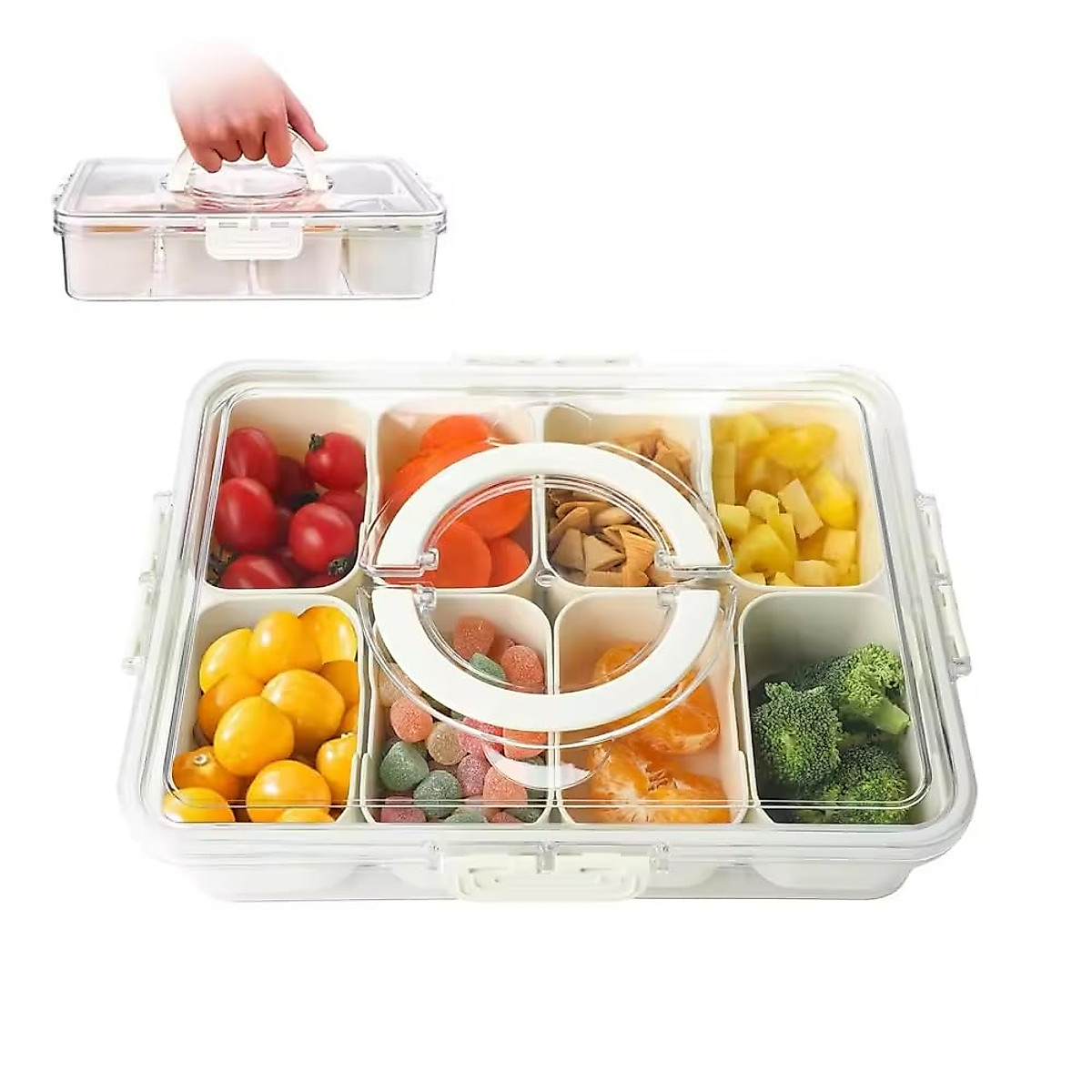 Snack Box Container, Divided Serving Tray with Lid and Handle Snackle Box Container, Snack Organizer for Adults Fruit Tray, Veggie Tray, Perfect for Party, tackle box for snacks