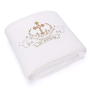 My Baptism Baby Christening Dedication White Blanket with Embroidered Cross Premium Soft Warm Cozy Coral Fleece Toddler, Infant or Newborn Receiving Blanket