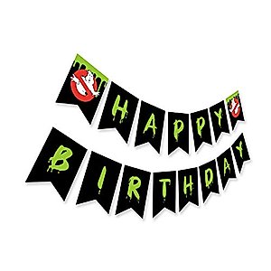 Ghost Busters Inspired Happy Birthday Banner, Horror Theme Bday Party Sign, Ghostbusters Halloween Bunting Decoration
