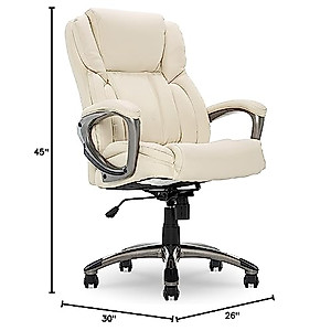 Serta Executive Office Adjustable Ergonomic Computer Chair with Layered Body Pillows, Waterfall Seat Edge, Bonded Leather, Ivory White