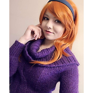 morvally 23" Long Wig Big Wavy Heat Resistant Synthetic Straight Hair with Bangs for Cosplay Costume Halloween Party (2735# Ginger Orange)