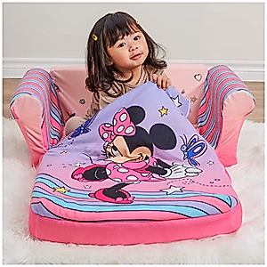 Marshmallow Furniture, Minnie Mouse 3-in-1 Slumber Sofa, Foam Toddler Nap Mat with Attached Blanket