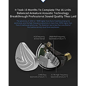 Kinboofi KZ AS16 in Ear Monitor Earphone Pure 8 Balanced Armature Drivers Per Side, KZ Stage Monitor Earphone High Fidelity Earbuds Headphone (Black No Mic)…………