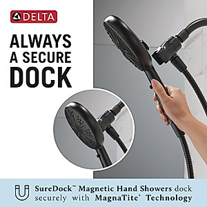 Delta Faucet Nicoli 14 Series Single-Handle Tub and Shower Trim Kit, Black Shower Faucet with 6-Spray Hand Held Shower Head with Hose, Matte Black 144749-BL-HS (Shower Valve Included)