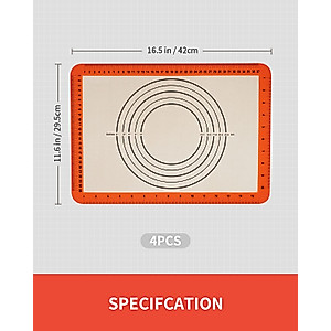 ANYLION Silicone Baking Mat, 4 Packs for Non-Stick Silicone Mats for Baking, BPA Free Pastry Mat with Measurements Silicone Mat for Cookies, Pastry & Macarons