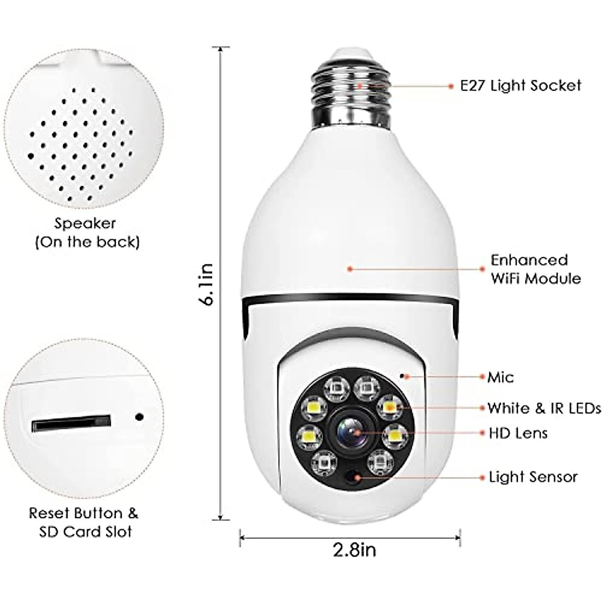 KOWVOWZ 2PCS 2.4GHz & 5GHz Wireless WiFi Light Bulb1080P Security Camera Wireless Outdoor, 360° Indoor Light Socket Security Cameras for Home Security with 2-Way Audio, Smart Motion Detection (2PCS)