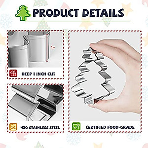 Christmas Cookie Cutters, 6 Pcs Holiday Cookie Cutters Christmas Shapes - Gingerbread Man, Snowflake, Snowman, Christmas Tree, Reindeer, Santa Face for Cookie Baking