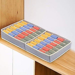 3 Pack Socks Underwear Drawer Organizer Divider, 24 Cells Foldable Fabric Closet Organizer Storage Box for Socks, Underwear, Ties, Belts