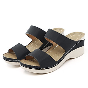 Yuanjay Sandal for Women Wedge Sandals Summer Flats Slingback Walking Slippers Slides Open Toe Anti Slip Beach Comfort Shoes