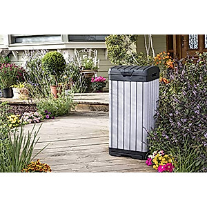 Keter Rockford Resin 38 Gallon Trash Can with Lid and Drip Tray for Easy Cleaning-Perfect for Patios, Kitchens, and Outdoor Entertaining, Grey