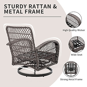 HOMEFUN Outdoor Swivel Rocker Patio Chairs, 3 Pieces Patio Bistro Set Wicker Furniture Set 360 Degree Swivel Chairs with Cushions and Coffee Table