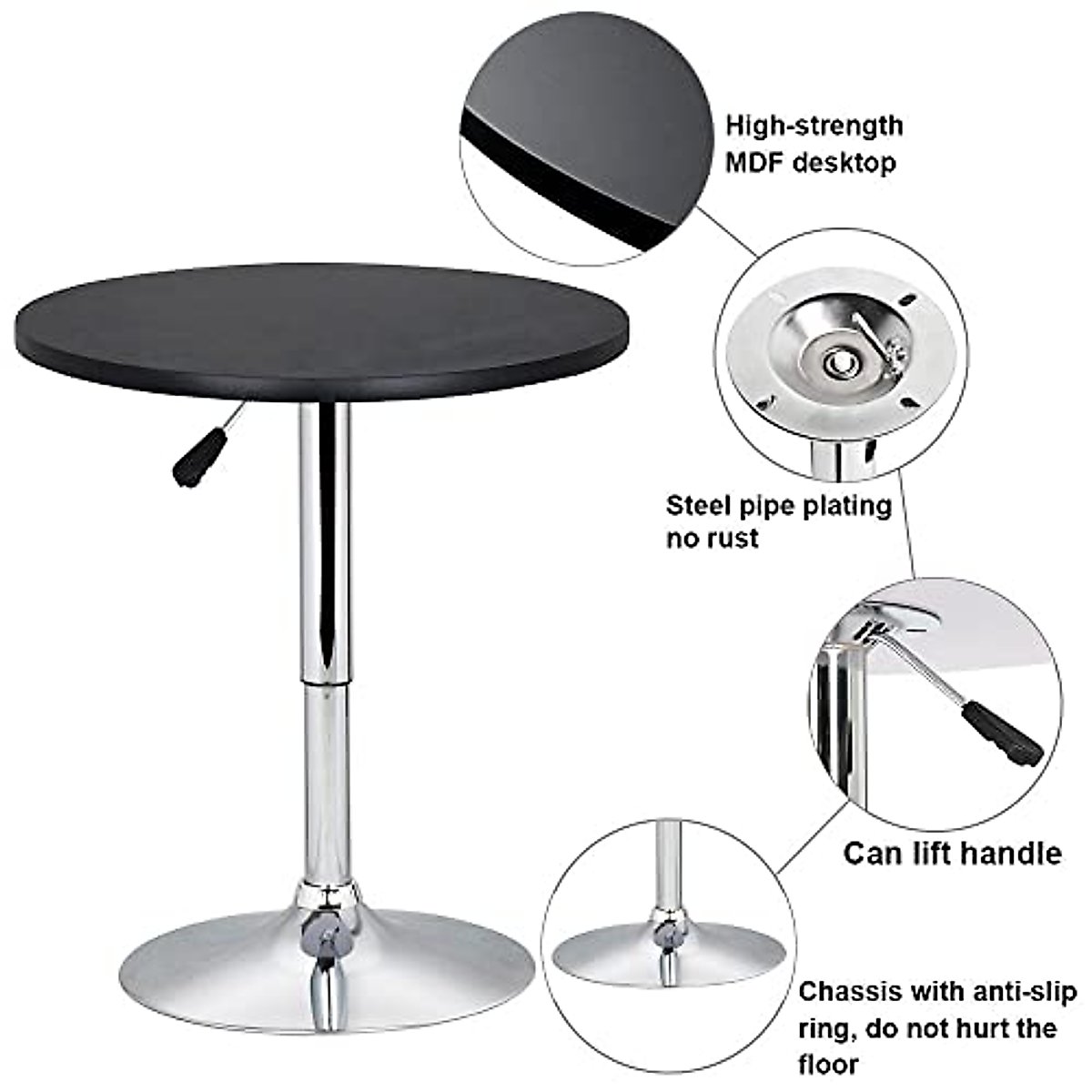 Yaheetech 3-Piece Bar Table Set, Round Bar Table and PU Leather Adjustable Swivel Armless Chairs, Modern Counter Height Table Set with 2 Bar Stool for Kitchen, Black