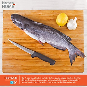 Kitchen + Home Fillet Knife – Flexible 7” Ultra Sharp Surgical Stainless Steel Curved Boning Knife