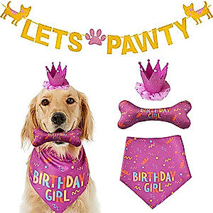 IDOLPET Dog Birthday Bandana Large Dog Birthday Hat Happy Birthday Dog Bone Toy Dog Party Set Pet Happy Birthday Party Suppliers Dog Birthday Accessories and Pet Decorations (Pink)