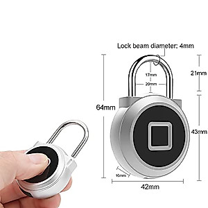 eLinkSmart Gym Locker Padlock with Fingerprint Remote Authorized Unlock Record - Waterproof Security Keyless Smart Lock for School Gym Locker Backpack Gun Case Field Box Silver