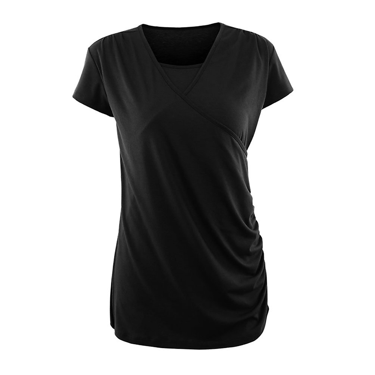 Ecavus 3PCS Women's Maternity Nursing Tops for Breastfeeding Short Sleeve Side Ruched Nursing Shirts