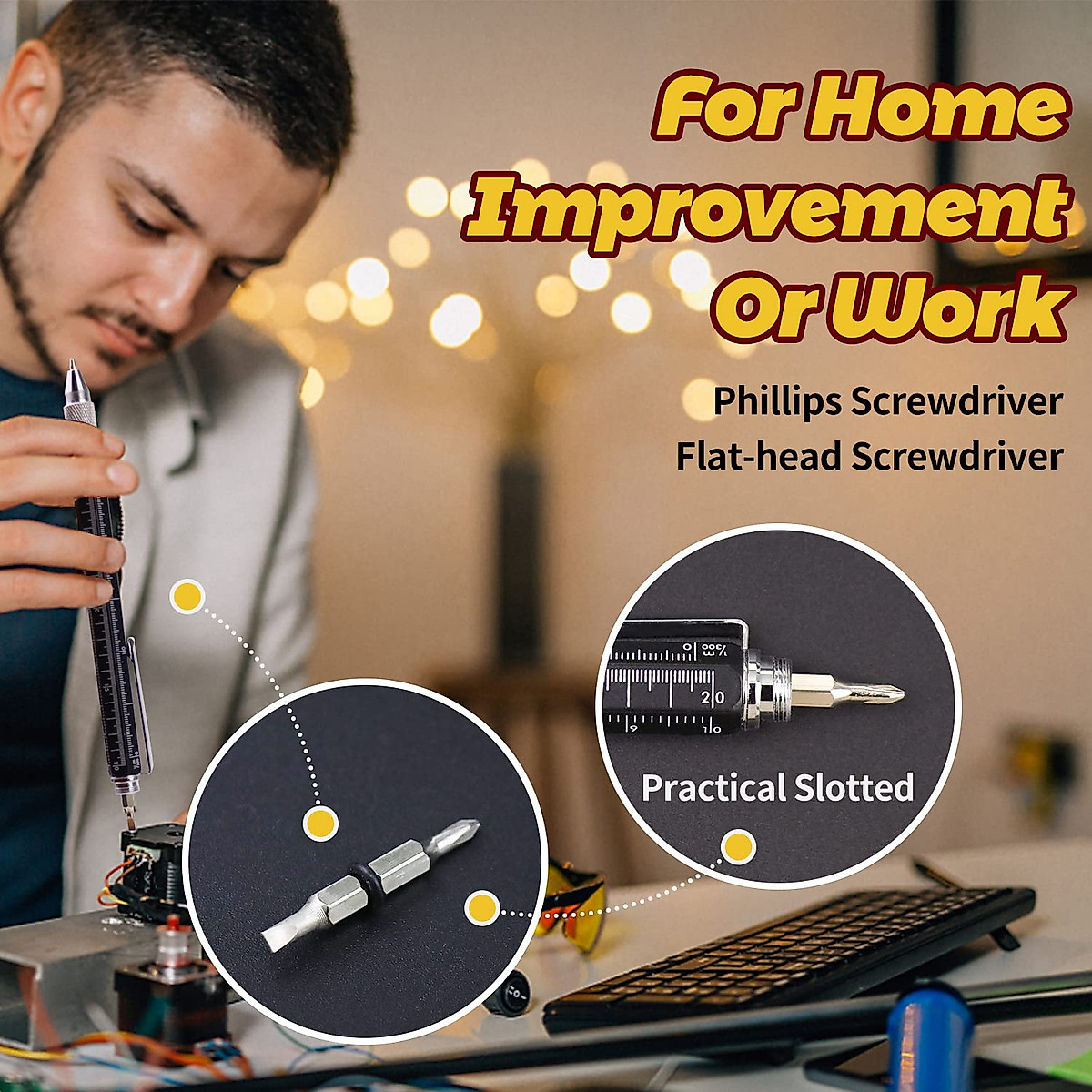 7 in 1 Multitool Pen, Multitool Tech Tool Pen for Men, Aluminum Construction Tools Gadget Stocking Stuffers Gifts for Dad Husband Father - Silver